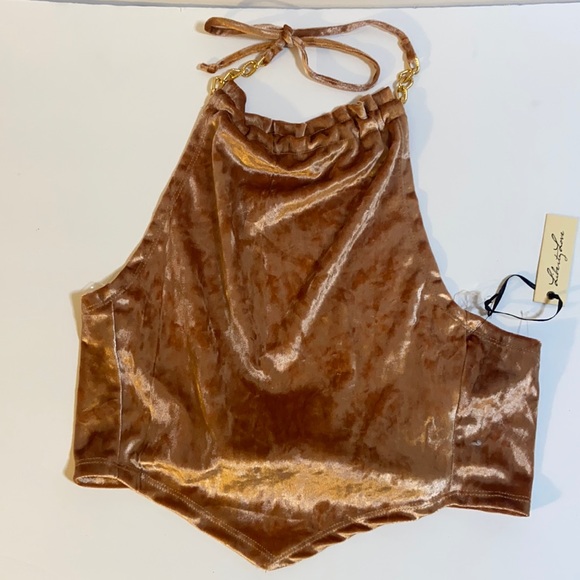 Liberty Love | Tops | Halter Top Velour Like Belly Top Neck Chain Light ...